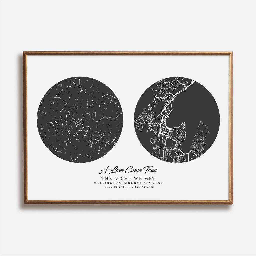 Star & Location Map (style A) - unique, personalised print